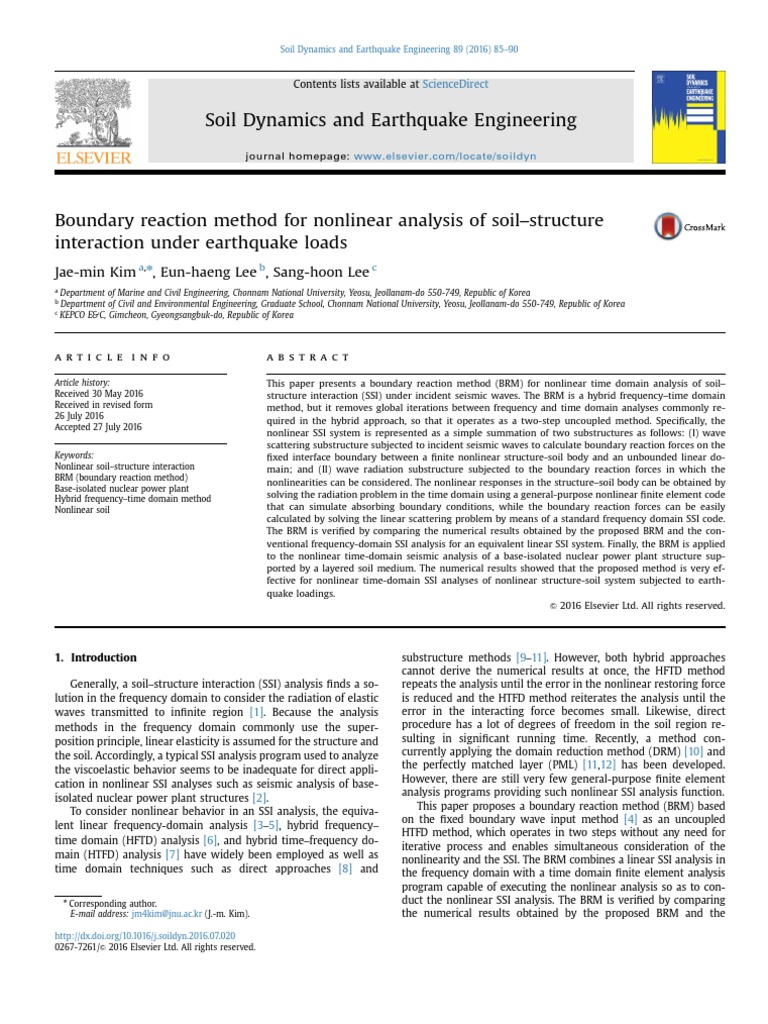 Boundary Reaction Method For Nonlinear Analysis of Soil Structure Interaction Under Earthquake ...