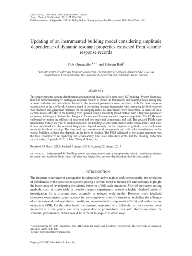 Updating of An Instrumented Building Model Considering Amplitude Dependence of Dynamic Resonant ...