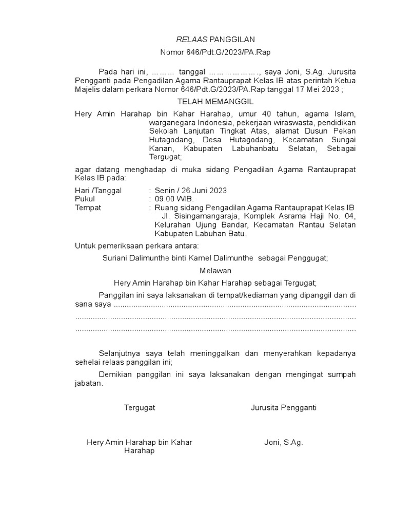 Tergugat 646 - PDT.G - 2023 - PA - Rap | PDF