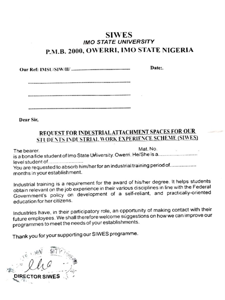 SIWES LETTER(1)_082547 | PDF