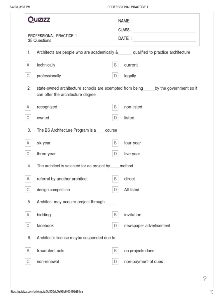 Professional Practice Quiz | PDF