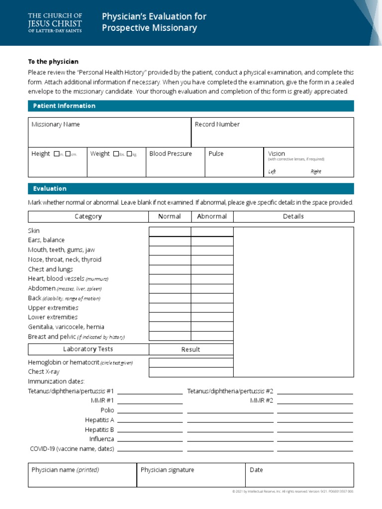 Missionary Physician Evaluation Form | PDF