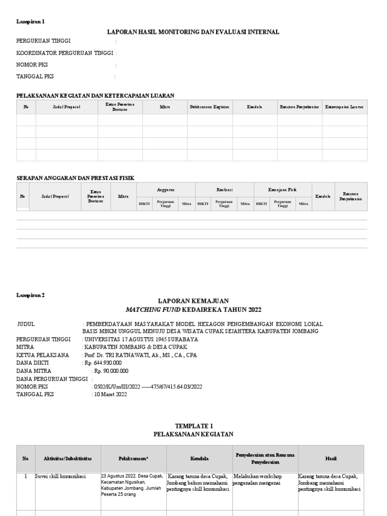Surat Pemberitahuan Monev Internal Dan Pengumpulan Laporan Kemajuan 1 MF PS DAN KOMUNIKASI | PDF