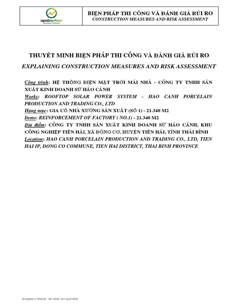 B. Thuyet Minh BPTC Nha Xuong So 1 | PDF