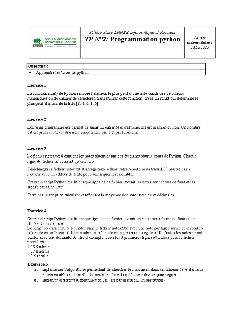 TP Python : Exercices de Programmation | PDF