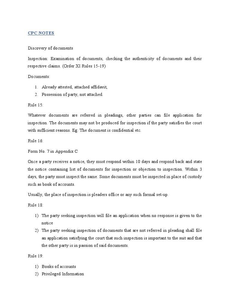CPC NOTES Inspection | PDF
