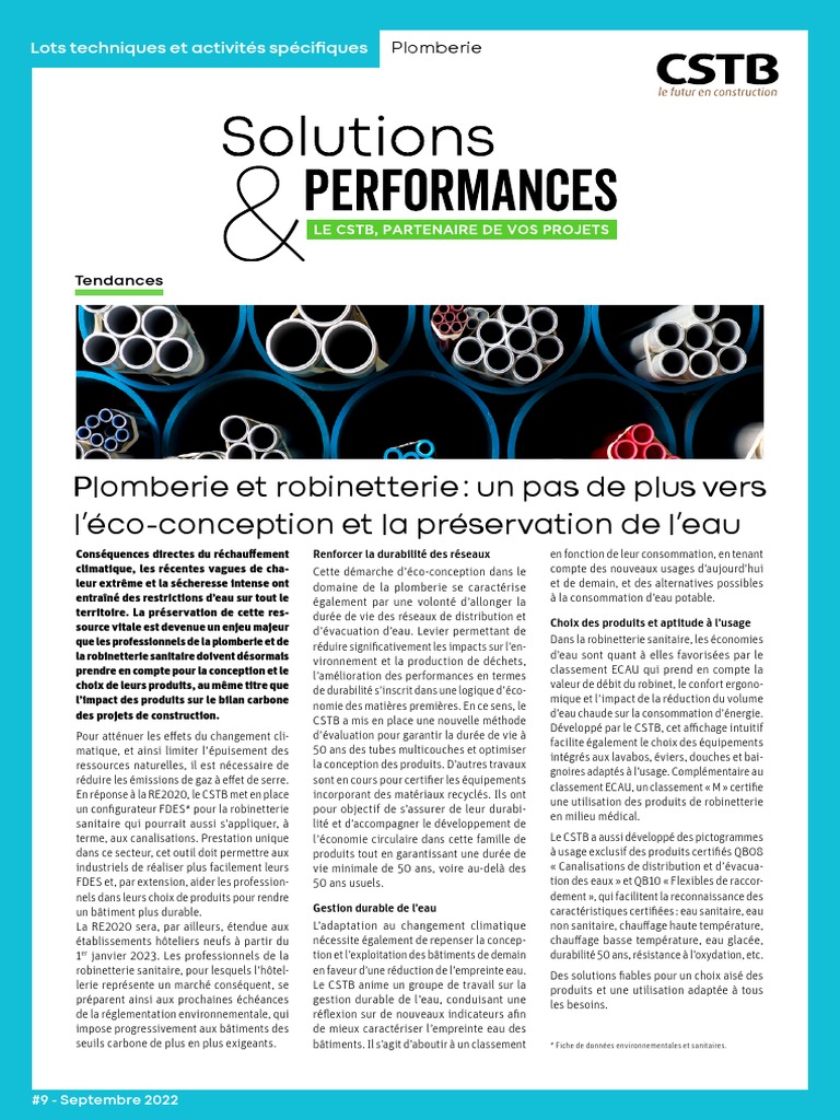 CSTB Solutions Et Performances 09 Plomberie | PDF | Sciences et mathématiques | Technologie et ...