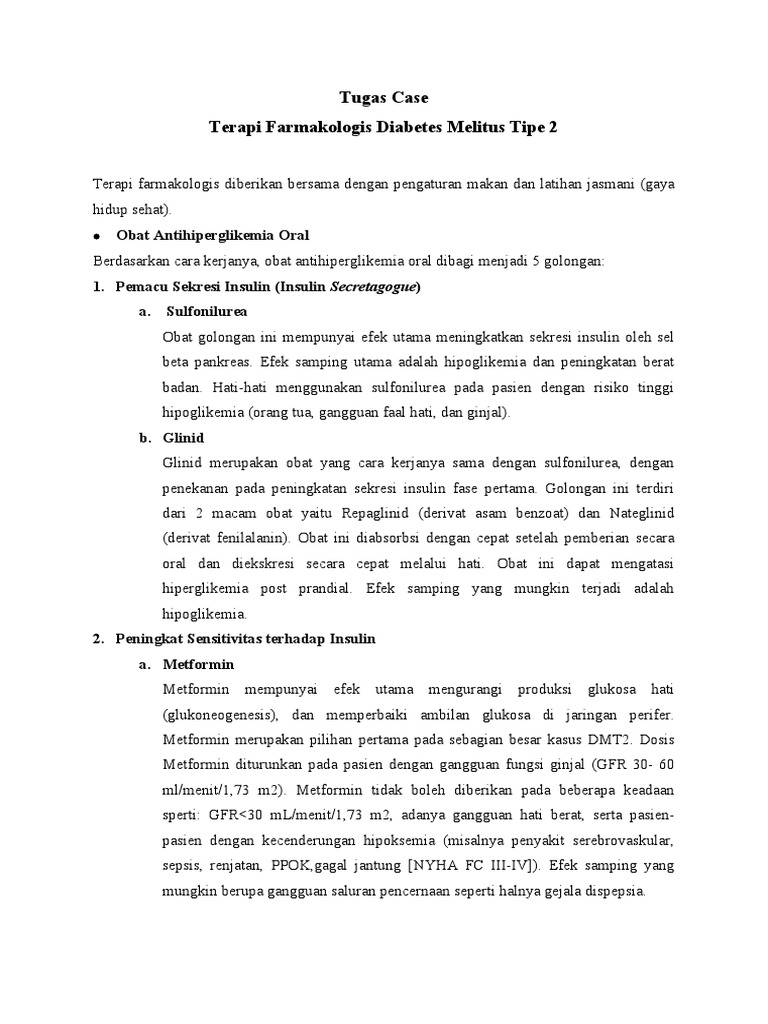 Tugas Case - Terapi Farmakologis DM Tipe 2 | PDF
