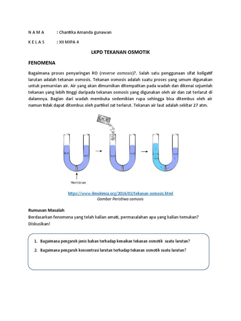 LKPD Tekanan Osmotik | PDF | Sains & Matematika