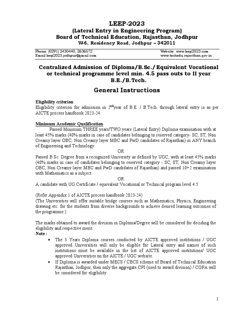 Lateral Entry Admission Guidelines 2023 | PDF | Diploma | Academic Degree