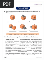 Prepositions Worksheet for Class 3 | PDF | Linguistics