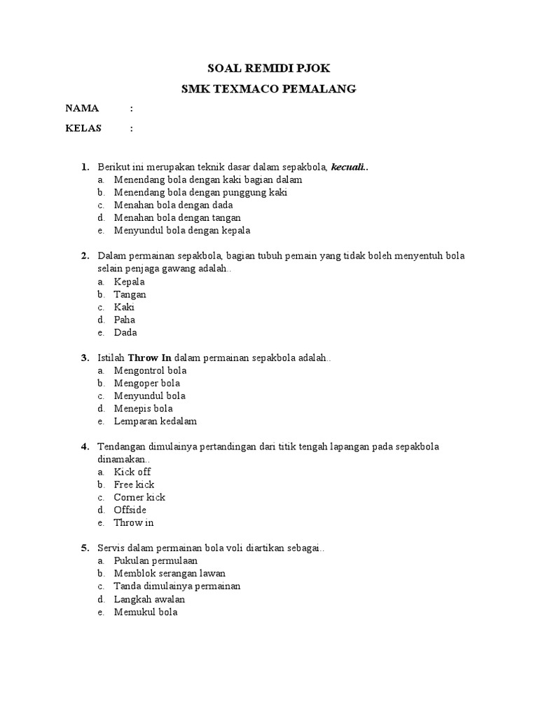 Soal Remidi PJOK | PDF