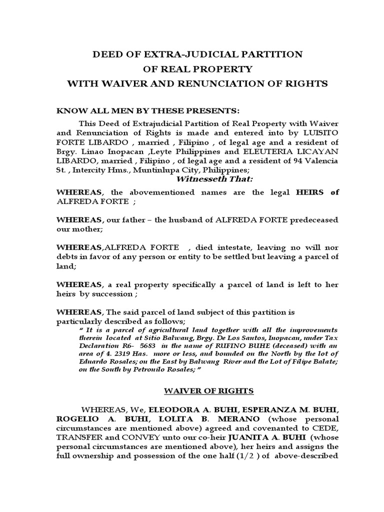 DEED of EXTRA Judicial - Waiver of Rights | PDF
