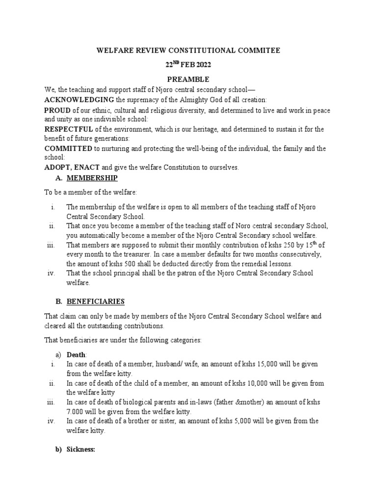 Welfare Constitution Draft | PDF