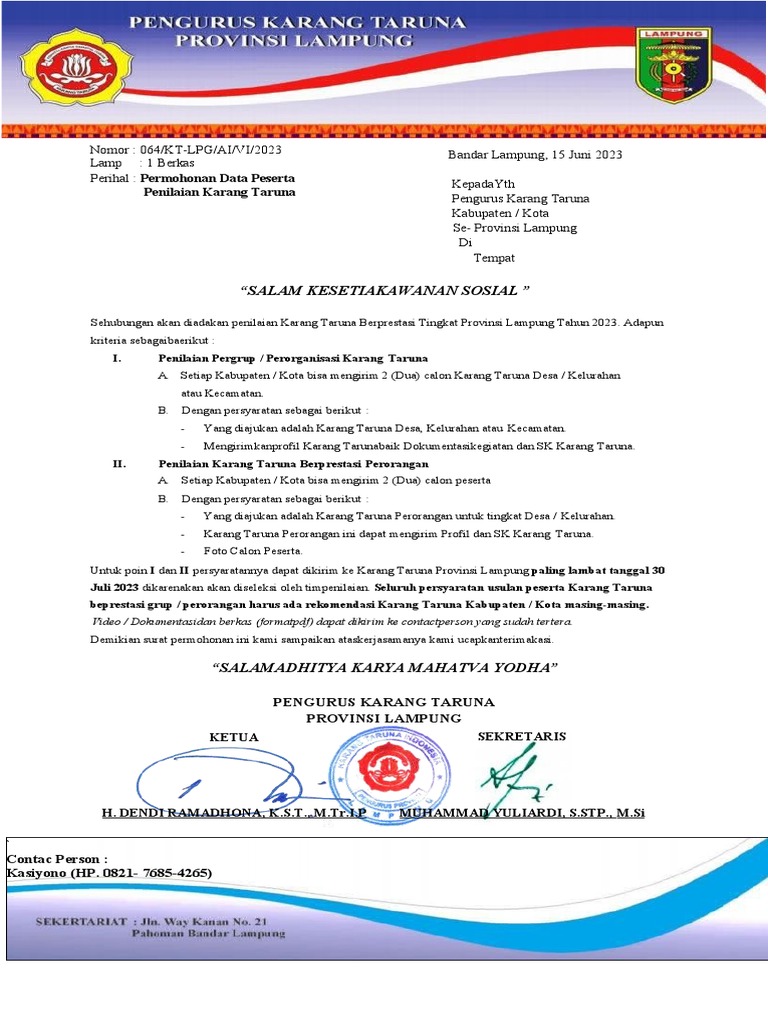 Surat Permohonan Data Peserta Penilaian Karang Taruna-2 | PDF