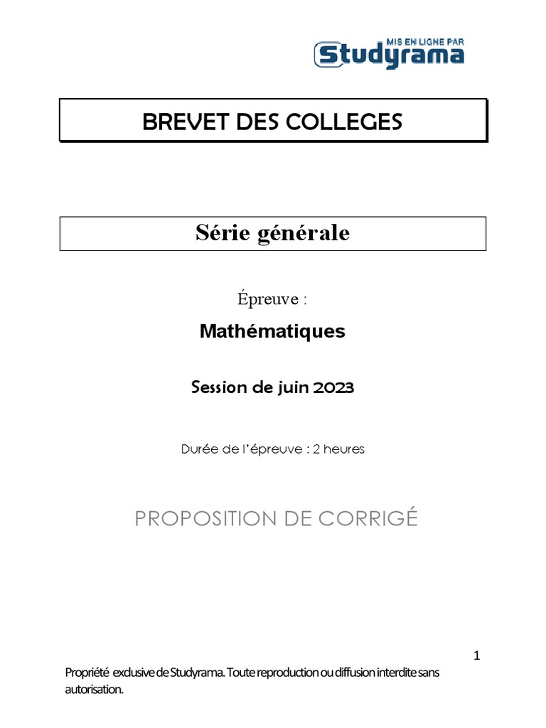 Brevet General Maths Correction | PDF