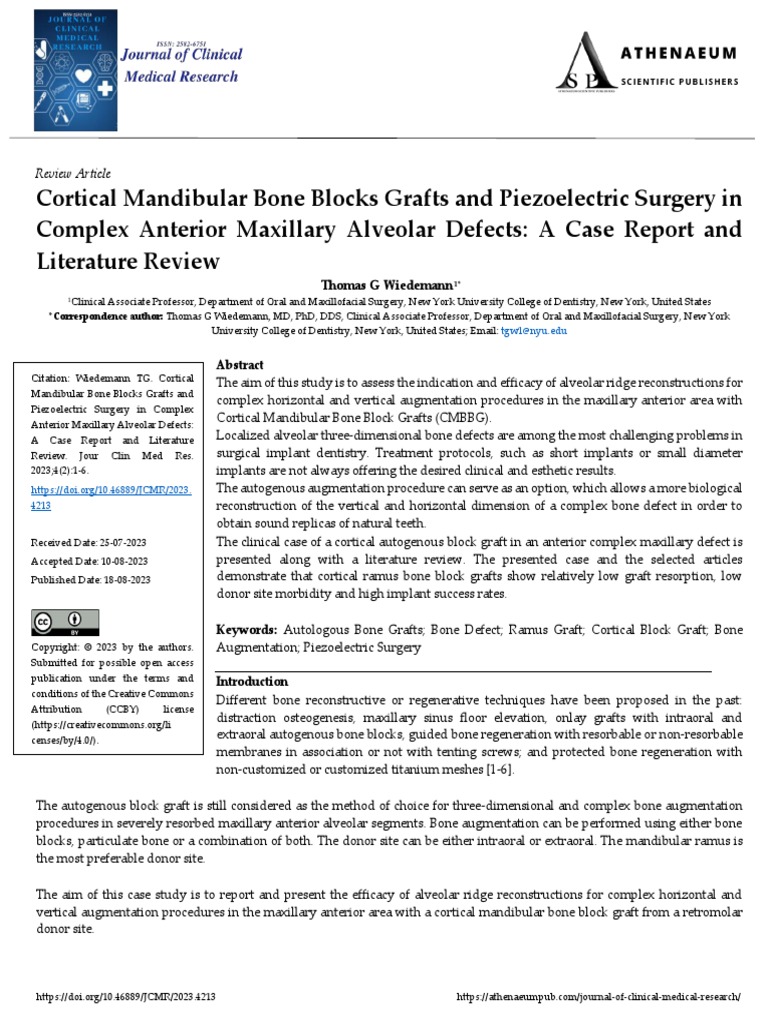 Cortical Mandibular Bone Blocks Grafts And Piezoelectric Surgery In