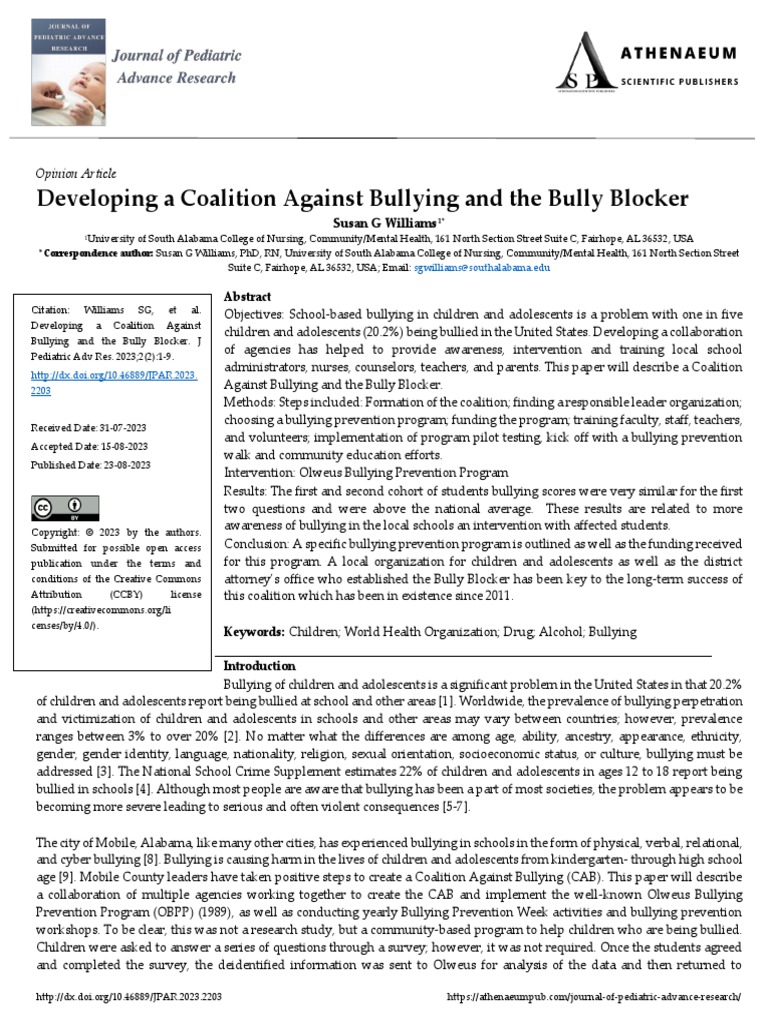 Developing A Coalition Against Bullying and The Bully Blocker | PDF
