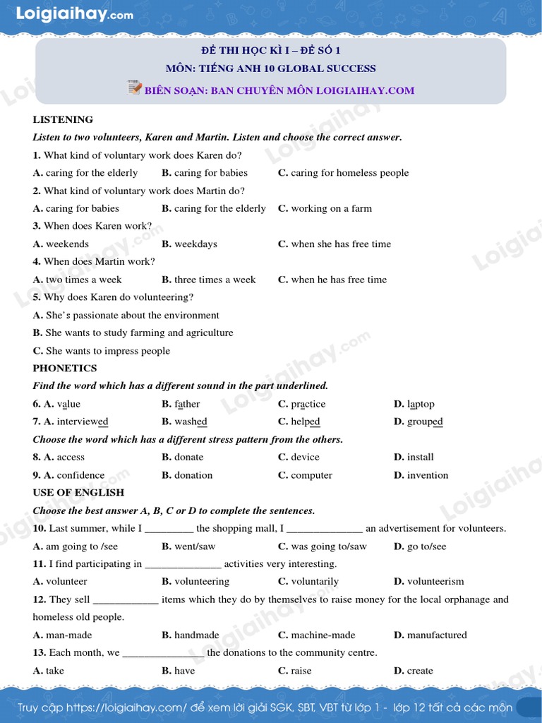 De Thi Hoc Ki 1 Tieng Anh 10 Global Success de So 1 1669368859 | PDF