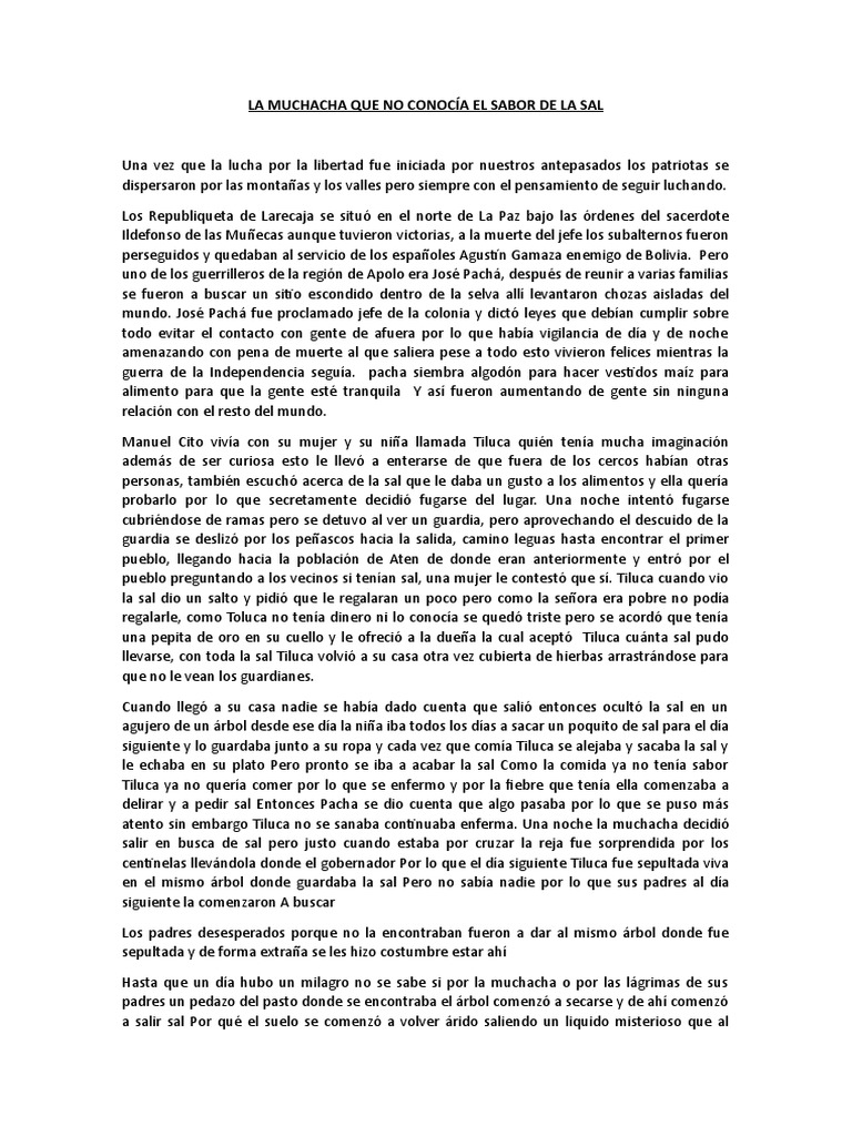 La Muchacha Que No Conocia La Sal | PDF | sal