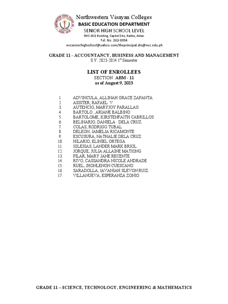 Master List Grade 11 | PDF