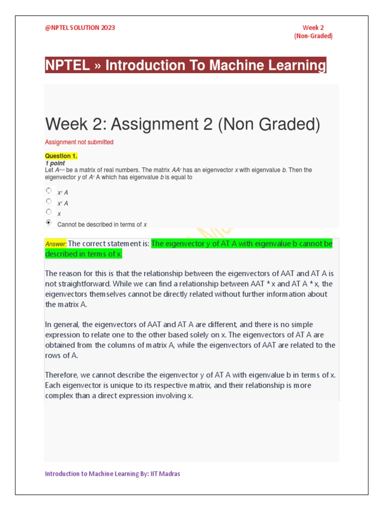 Introduction To Machine Learning Week 2 (Non-Graded) IITM | PDF
