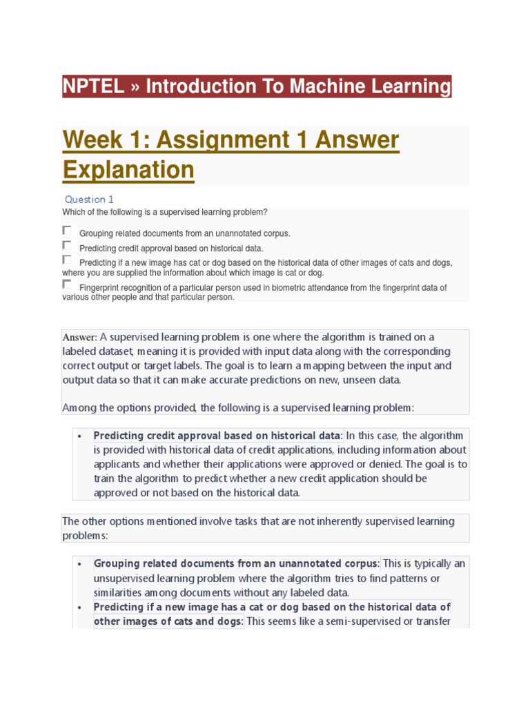 Introduction To Machine Learning Week1 Explanation | PDF | Computers