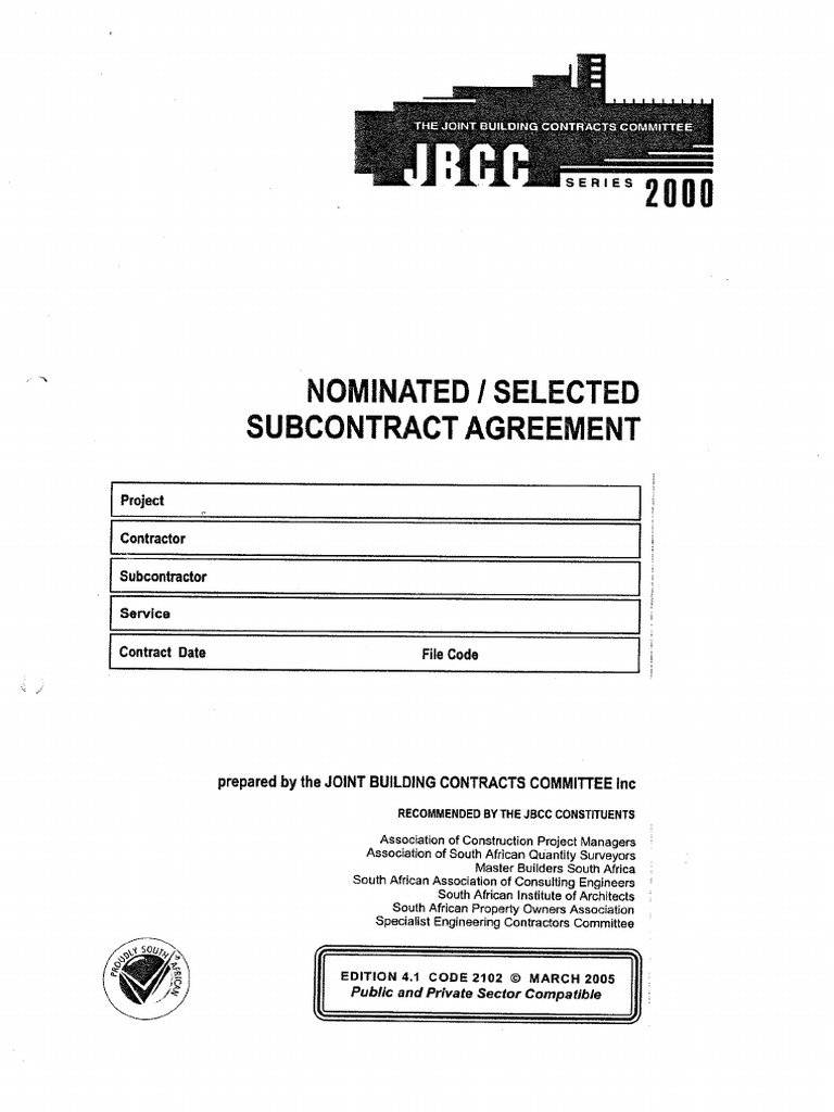 JBCC-NS Subcontract Agreement March 2005 Edition 4.1 | PDF