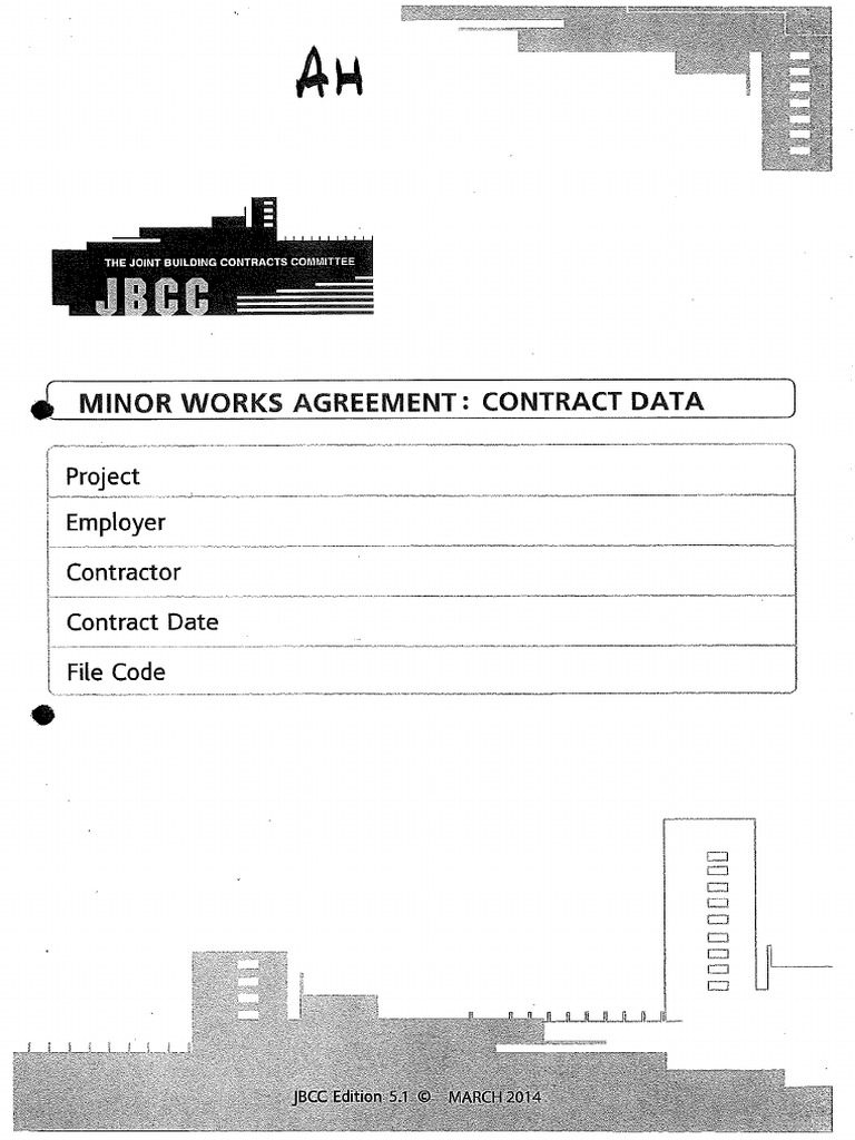 JBCC Minor Works Agreement Contract Data Edition 5.1 March 2014 | PDF