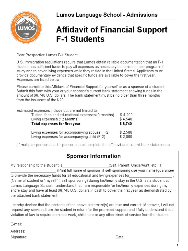Affidavit of Financial Support | PDF | Banks | Financial Services