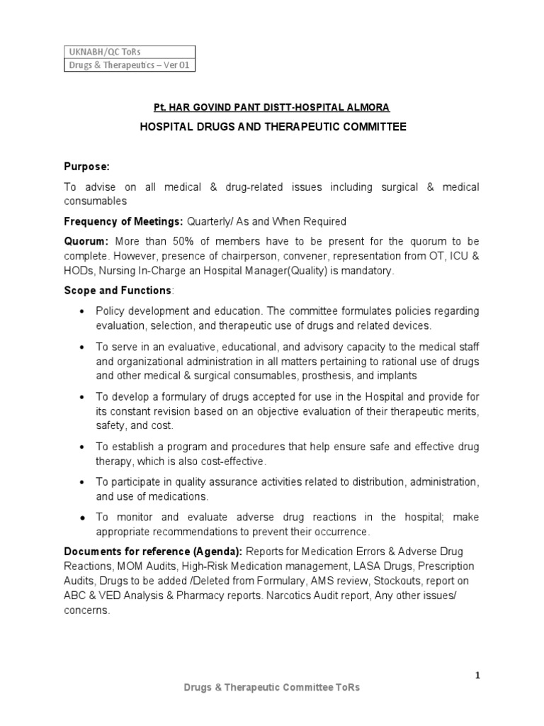 Hospital Drugs and Therapeutics Committee | PDF