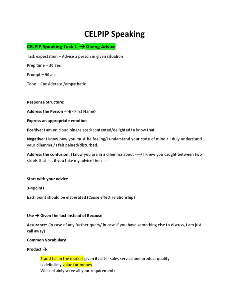 CELPIP Speaking - PRITI | PDF