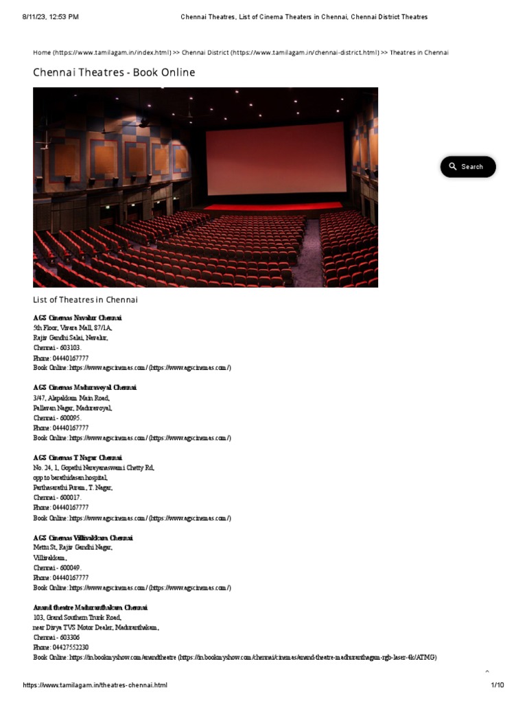 Chennai Theatre Listings and Details | PDF | Tamil Nadu