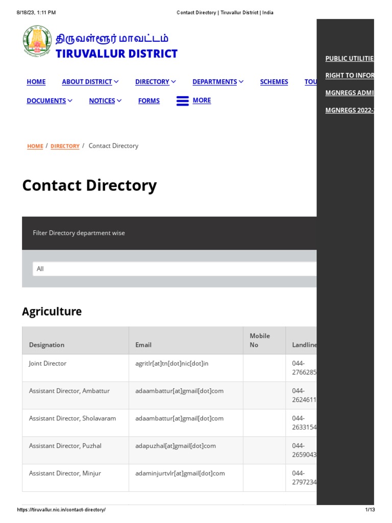 Tiruvallur District Contact Directory | PDF