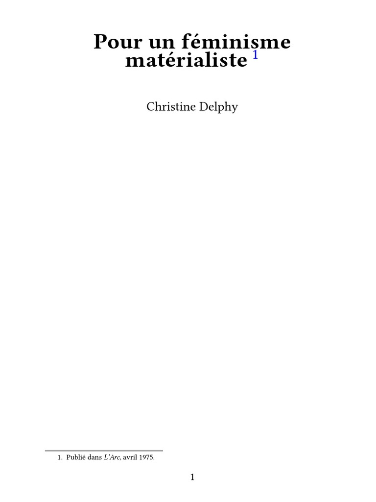 Christine Delphy - EP 1 - 10 Pour Un Féminisme Matérialiste | PDF ...
