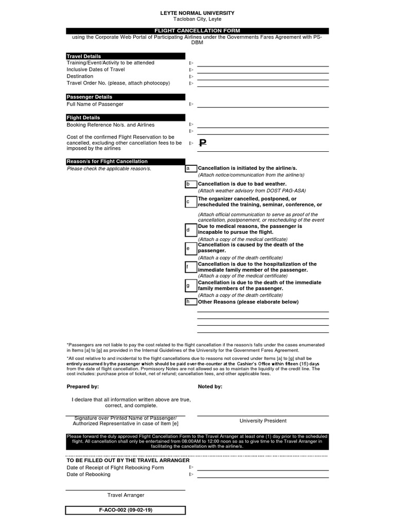 F ACD 002 Flight Cancellation Form | Download Free PDF | Airlines ...