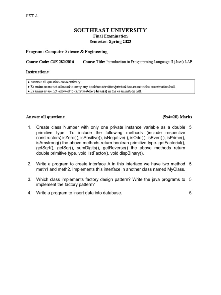 Java Programming Lab Exam | PDF