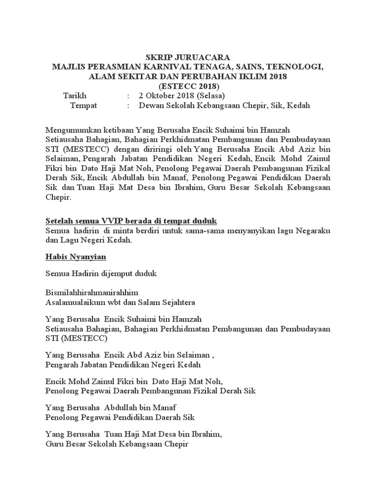 Contoh Text Ucapan Perasmian | PDF