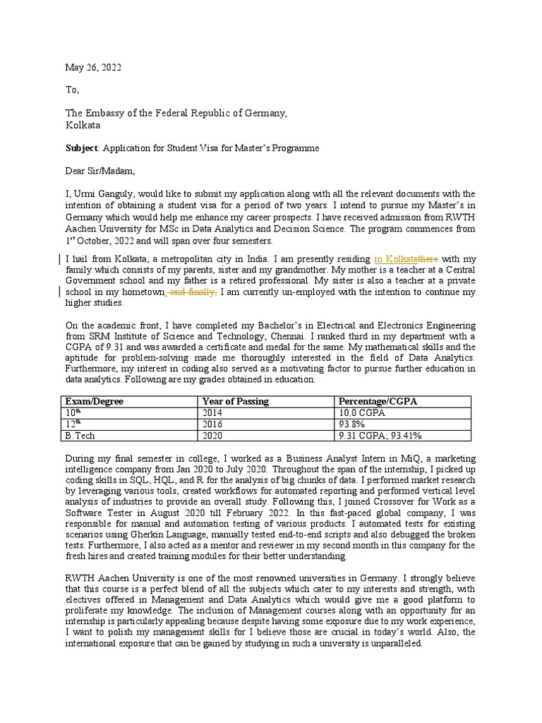 Sample Visa Cover Letter | PDF