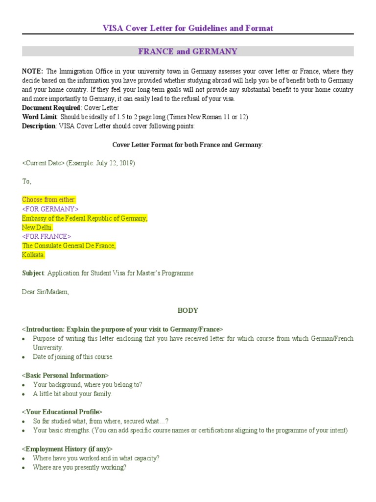 Visa Cover Letter Guidelines | PDF | Travel Visa