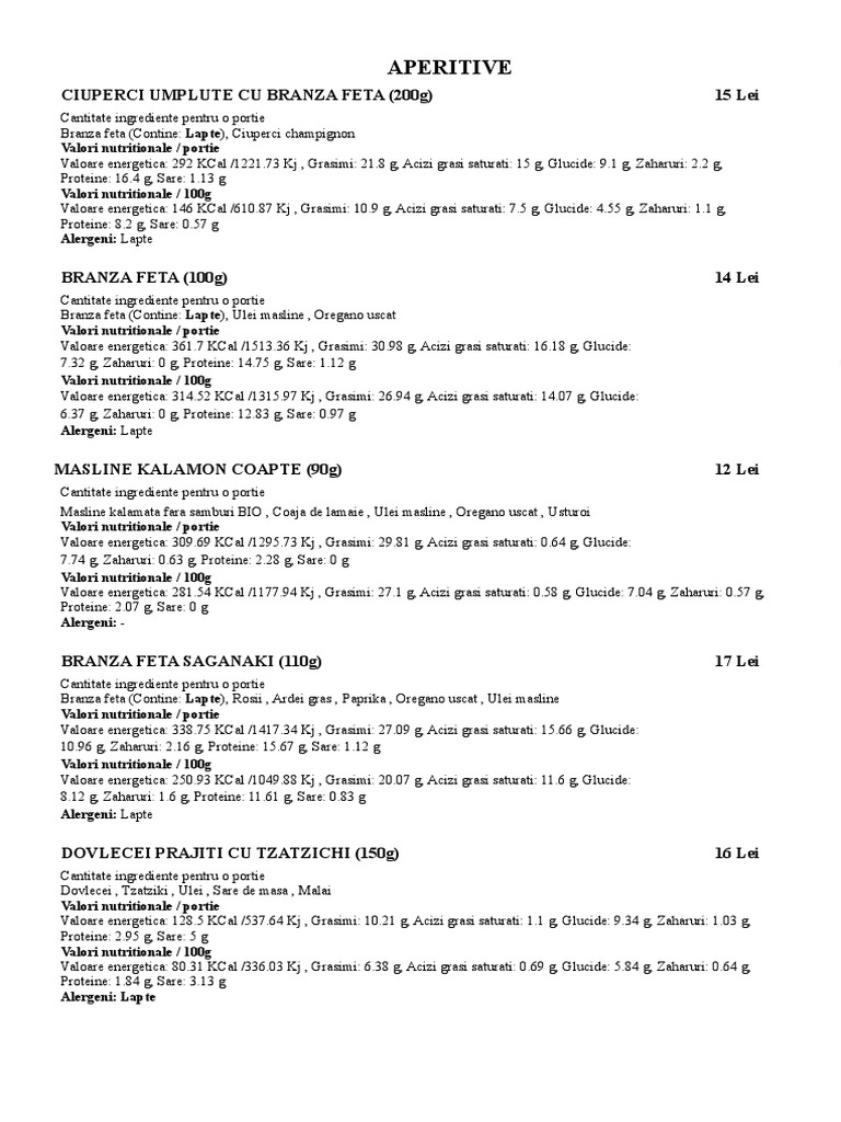 Meniu LA CANAPELE 2023 | PDF