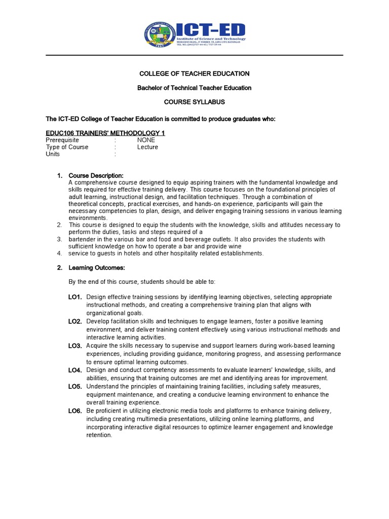 EDUC106 TRAINERS’ METHODOLOGY 1 | PDF