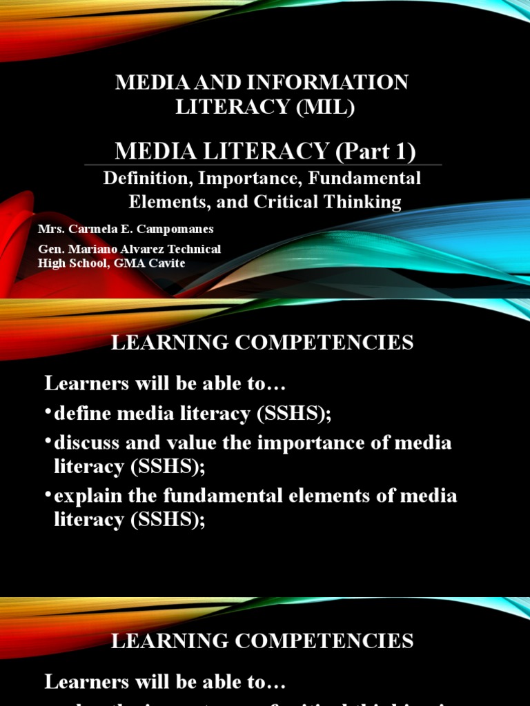 NLC MIL 5 Media Literacy Part 1 Definition Importance Fundamental ...