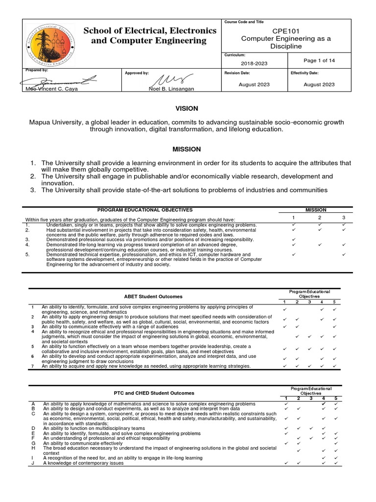 CPE 101 Syllabus | PDF