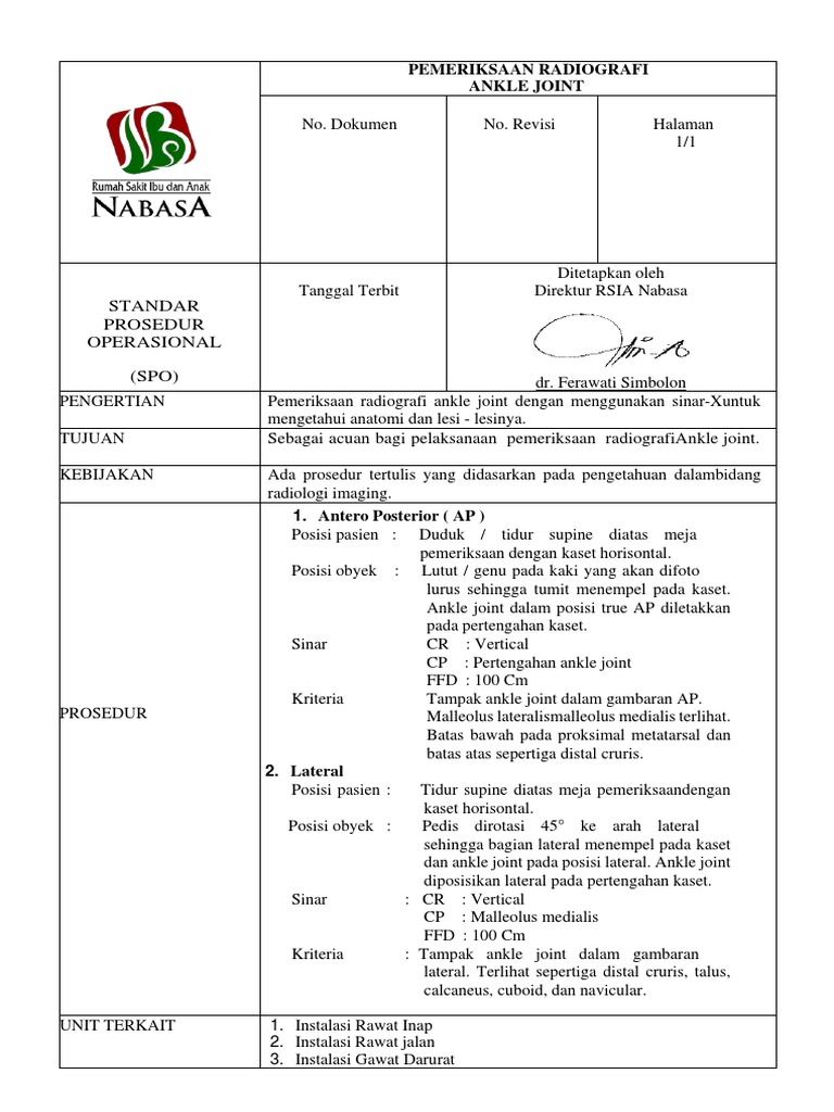 Spo Pemeriksaan Angkel Joint | PDF