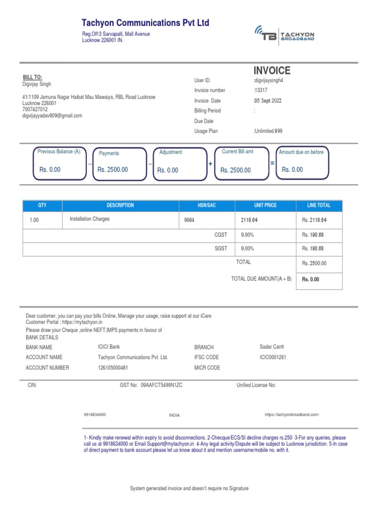 Installation Bill | PDF