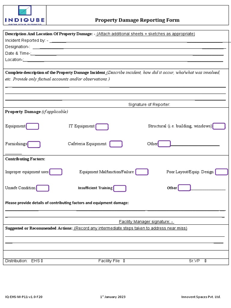 IQ EHS M P11 v1.0 F20 Property Damage Form | PDF | Computers ...