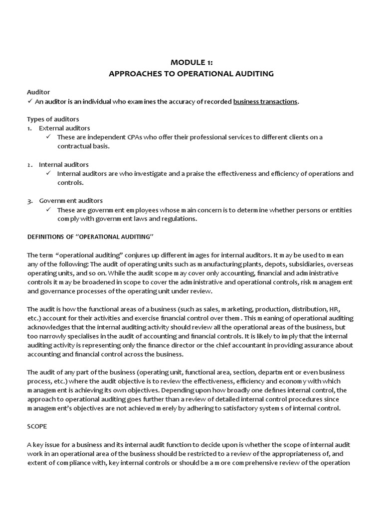 Module 1 Approaches To Operations Auditing | PDF