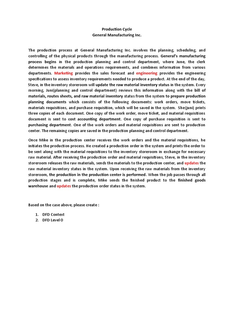Case Production Cycle - General Manufacturing Inc | PDF | Computers