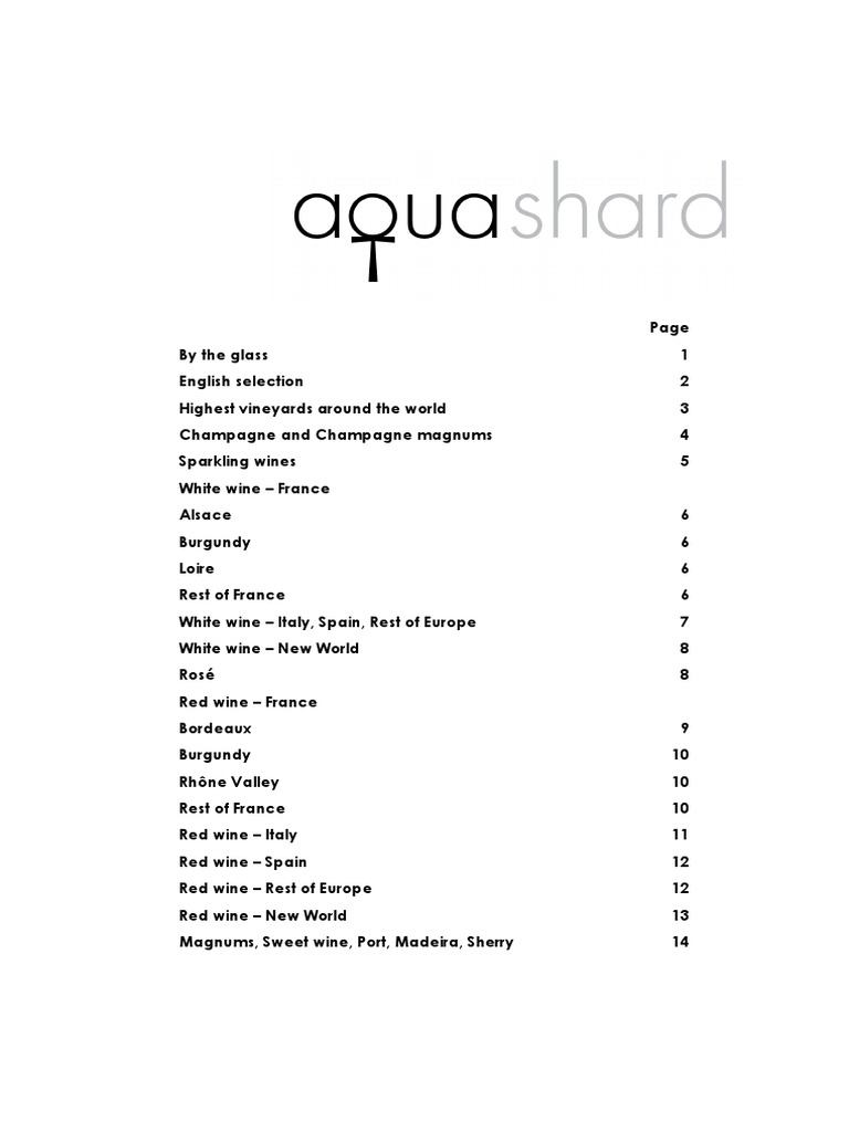 Aqua Shard Wine List July 23 | PDF | Cooking, Food & Wine